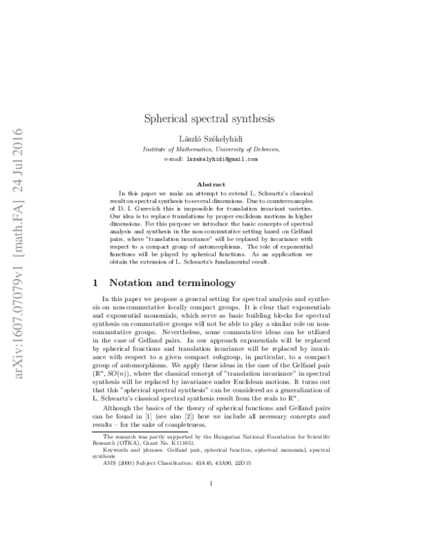 (PDF) Spherical spectral synthesis