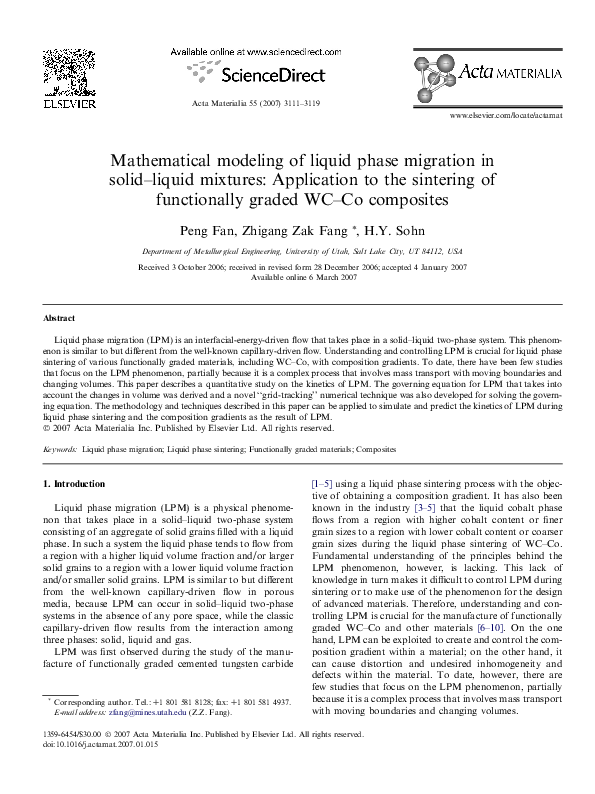 (PDF) Mathematical modeling of liquid phase migration in solid–liquid mixtures: Application to ...