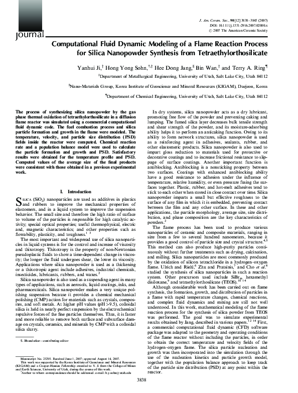 (PDF) Computational Fluid Dynamic Modeling of a Flame Reaction Process for Silica Nanopowder ...