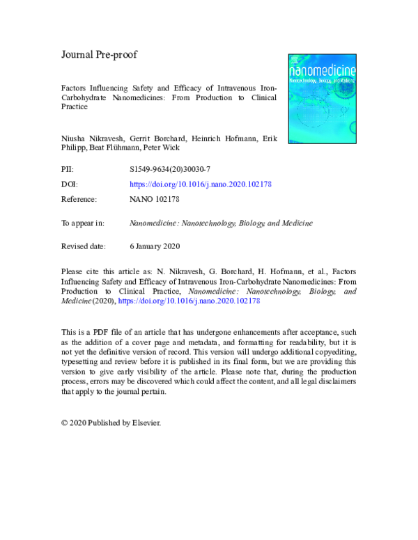 (PDF) Factors influencing safety and efficacy of intravenous iron-carbohydrate nanomedicines ...