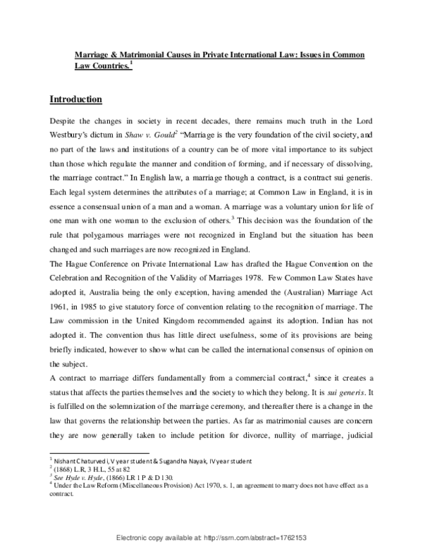 (PDF) Marriage & Matrimonial Causes in Private International Law ...