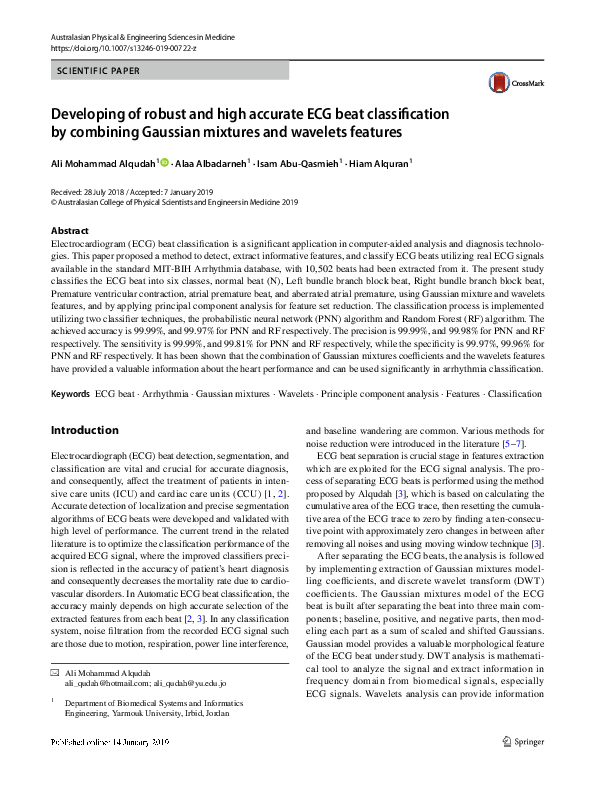 (PDF) Developing of robust and high accurate ECG beat classification by combining Gaussian ...