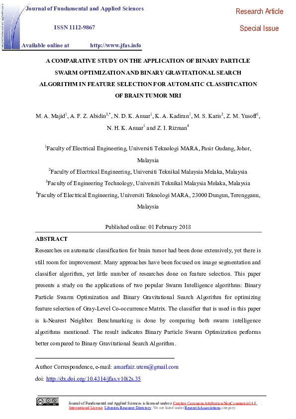 (PDF) A Comparative Study on the Application of Binary Particle Swarm Optimization and Binary ...