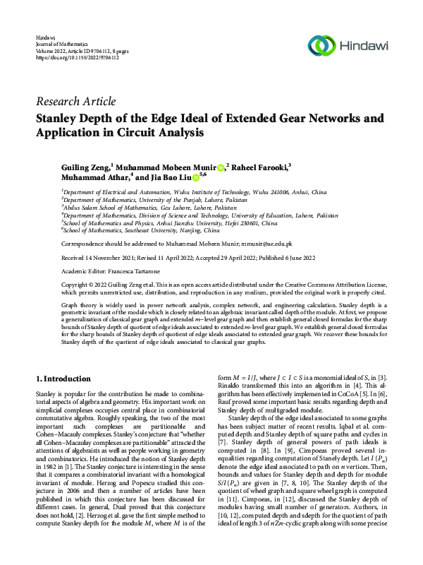 (PDF) Stanley Depth of the Edge Ideal of Extended Gear Networks and Application in Circuit Analysis