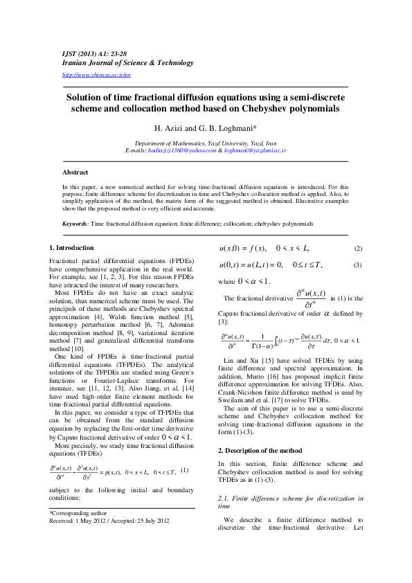 Pdf Solution Of Time Fractional Diffusion Equations Using A Semi Discrete Scheme And