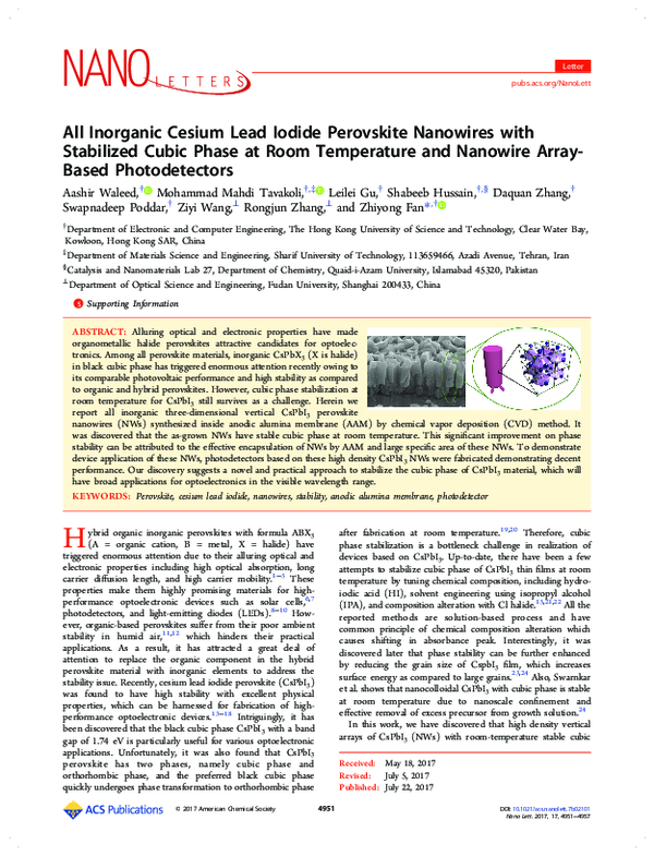 (PDF) All Inorganic Cesium Lead Iodide Perovskite Nanowires with Stabilized Cubic Phase at Room ...
