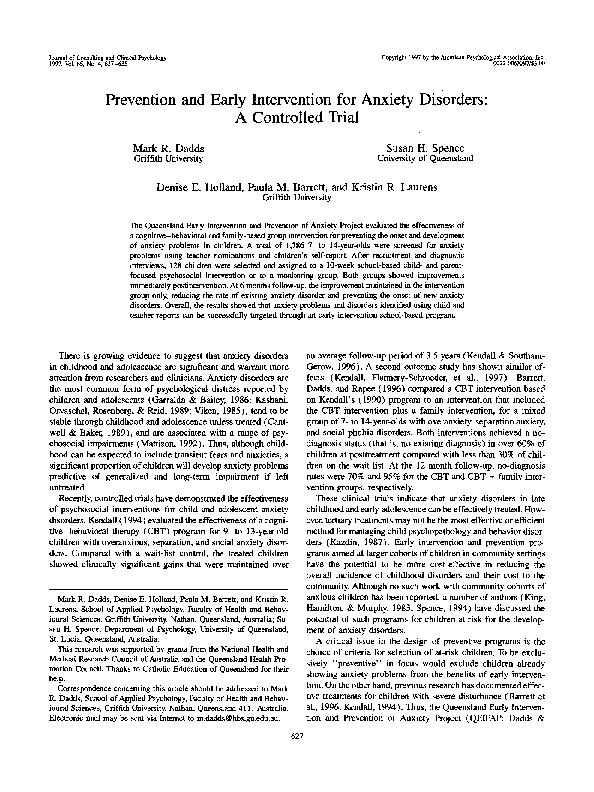 (PDF) Prevention and early intervention for anxiety disorders: A ...