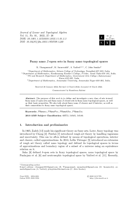 Pdf Fuzzy Nano Z Open Sets In Fuzzy Nano Topological Spaces