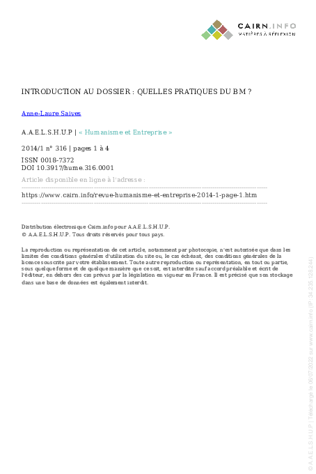 (PDF) Introduction au dossier : quelles pratiques du BM