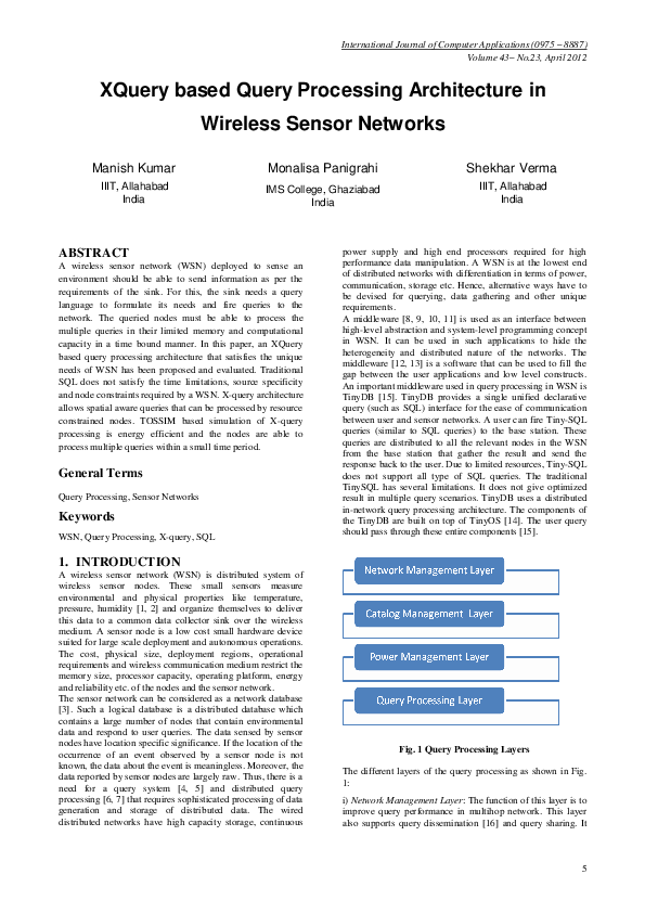 Pdf Query Processing In Wireless Sensor Networks Via Xquery