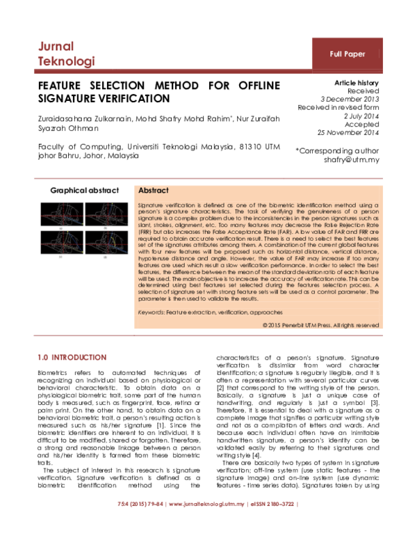 Pdf Feature Selection Method For Offline Signature Verification