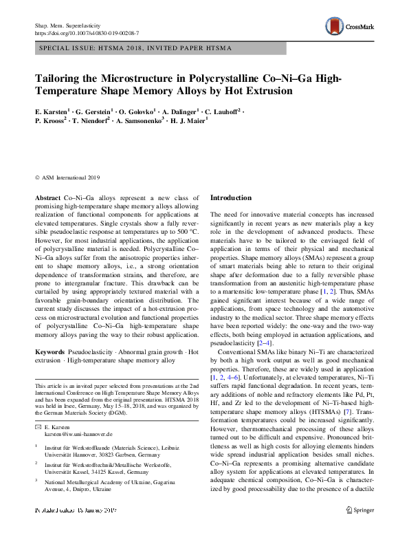 Pdf Tailoring The Microstructure In Polycrystalline Co Ni Ga High Temperature Shape Memory