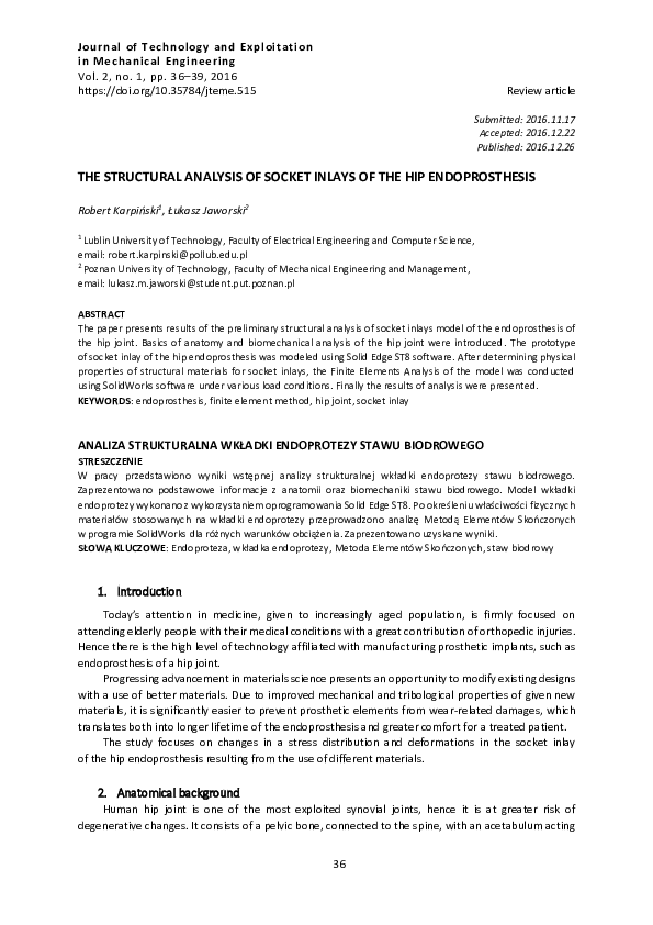 (PDF) The Structural Analysis of Socket Inlays of the Hip Endoprosthesis