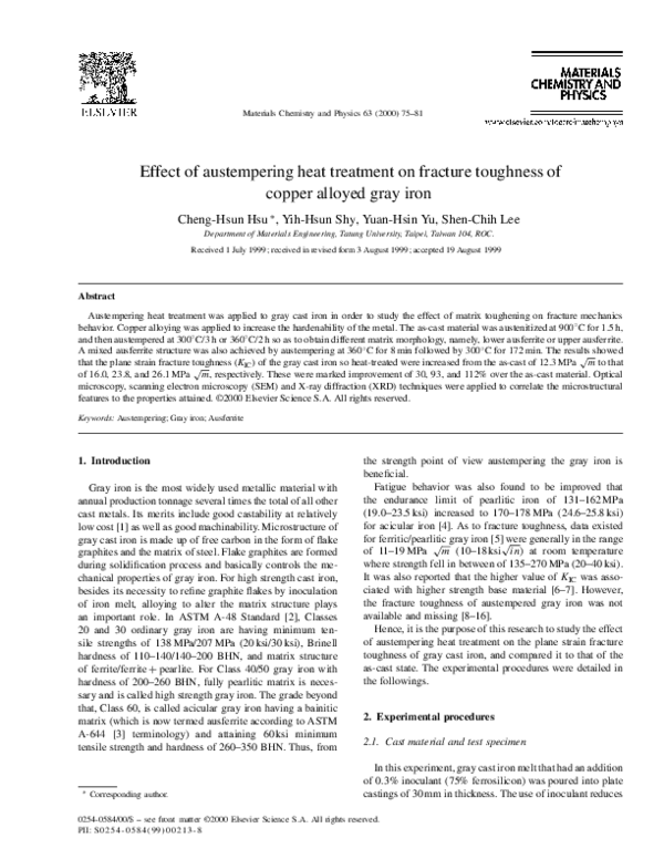 (PDF) Effect of austempering heat treatment on fracture toughness of copper alloyed gray iron