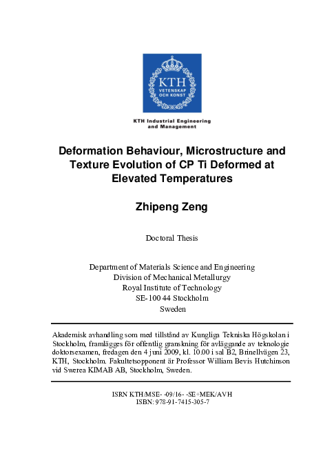 Pdf Microstructure And Texture Evolution Of Commercial Pure Titanium Deformed At Elevated