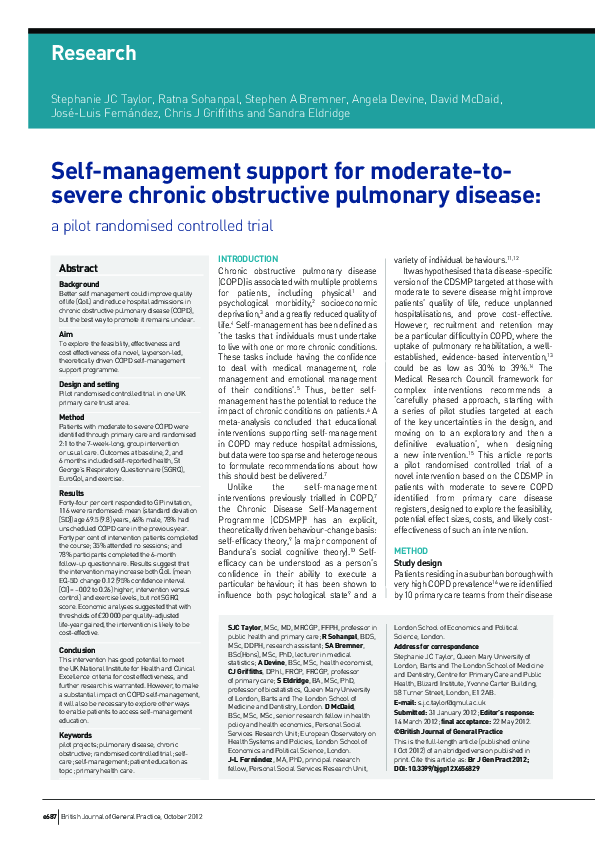 (PDF) Self-management support for moderate-to-severe chronic obstructive pulmonary disease: a ...