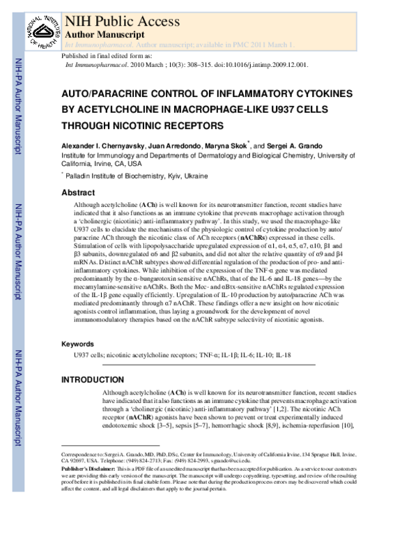 (PDF) Auto/paracrine control of inflammatory cytokines by acetylcholine ...