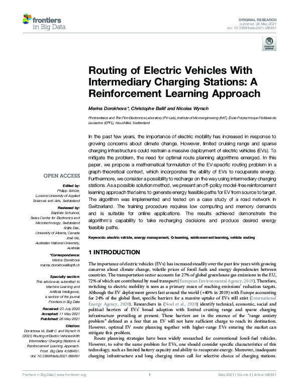 (PDF) Routing of Electric Vehicles With Intermediary Charging Stations: A Reinforcement Learning ...
