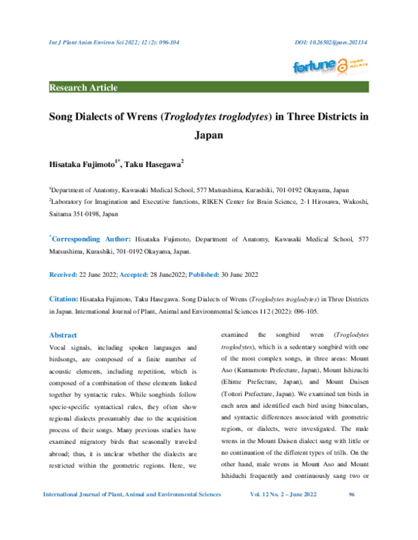 (PDF) Song dialects of wrens troglodytes troglodytes in three districts ...