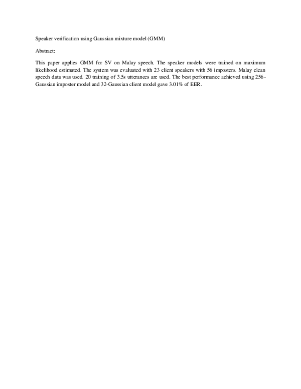 Pdf Speaker Verification Using Gaussian Mixture Model Gmm