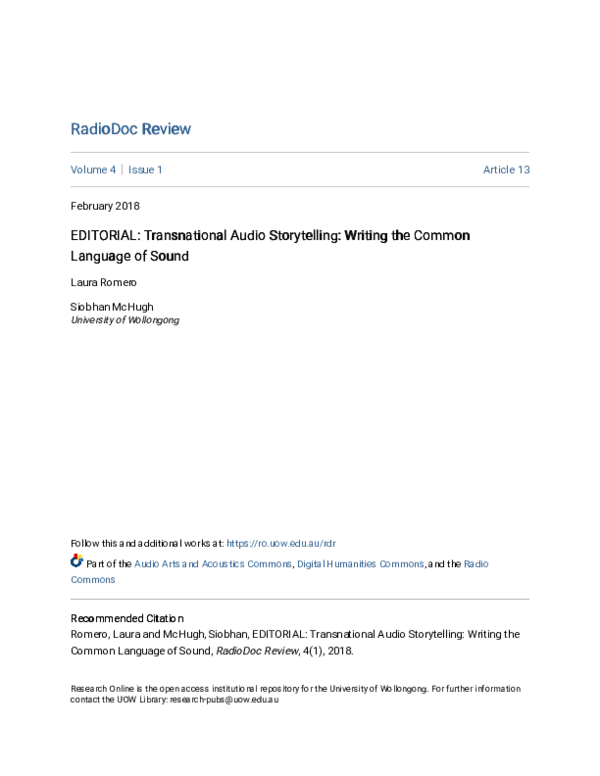 (PDF) EDITORIAL: Transnational Audio Storytelling: Writing the Common ...