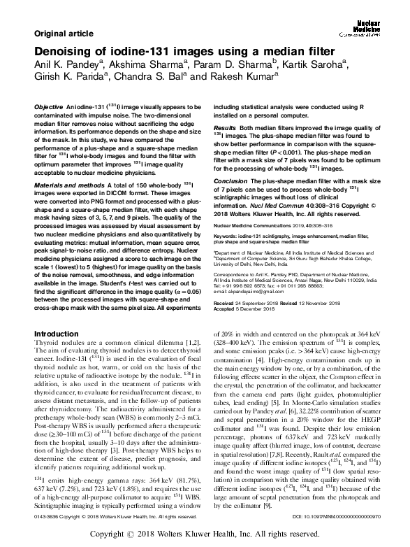 (PDF) Denoising of iodine-131 images using a median filter