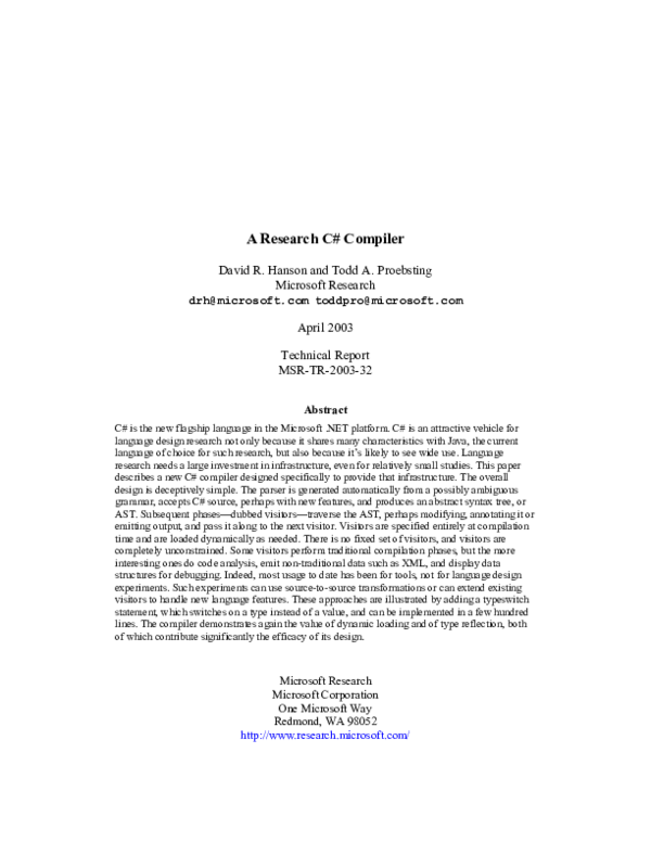(PDF) A research C# compiler