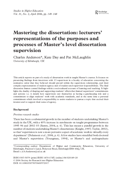 (PDF) Mastering the dissertation: lecturers’ representations of the ...