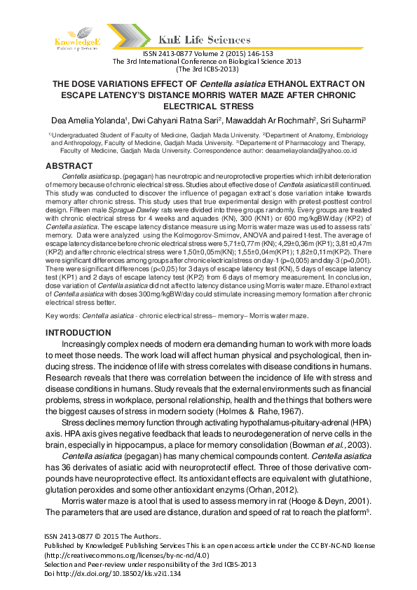 Pdf Centella Asiatica Extract On Memory Post Stress