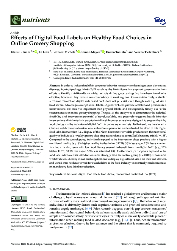 (PDF) Effects of Digital Food Labels on Healthy Food Choices in Online ...