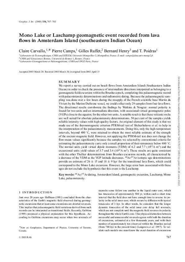(PDF) Mono Lake or Laschamp geomagnetic event recorded from lava flows ...