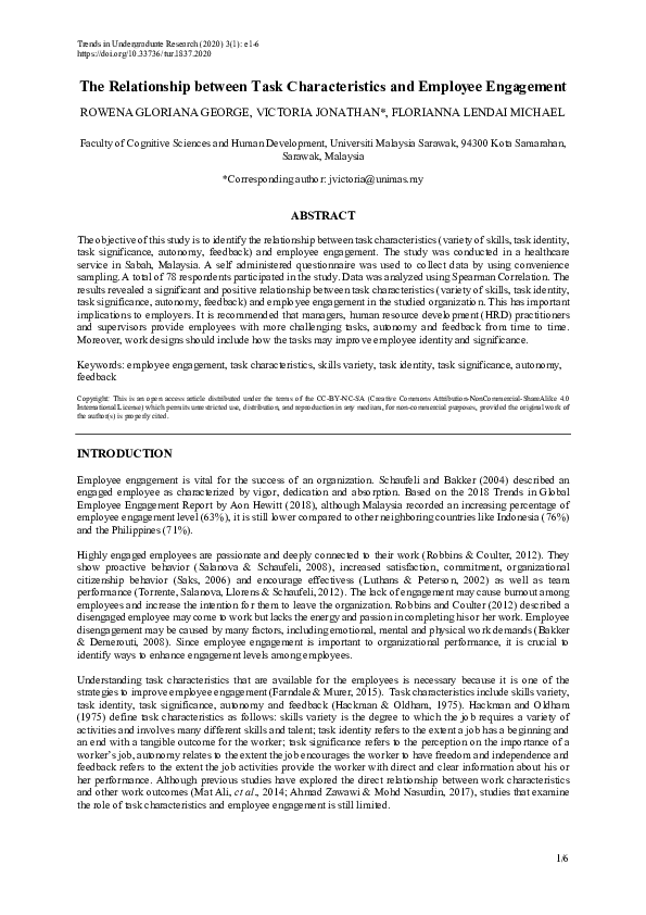 (PDF) The Relationship between Task Characteristics and Employee Engagement
