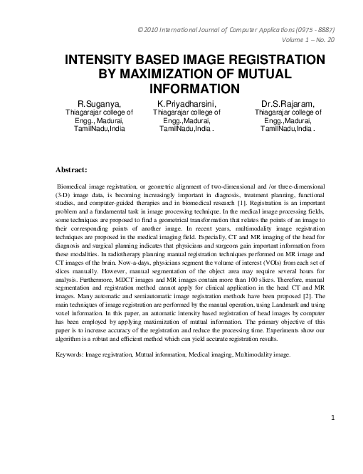 (PDF) Intensity Based Image Registration by Maximization of Mutual Information