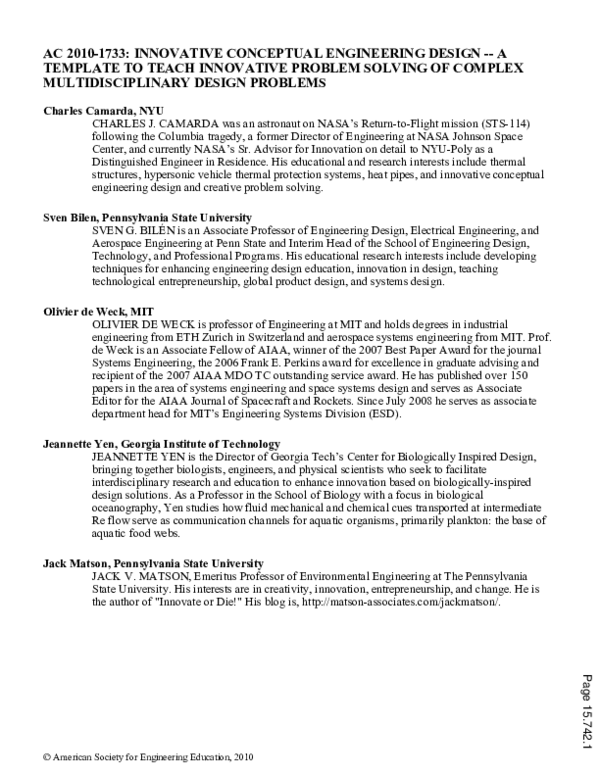 (PDF) Ac 2010-1733: Innovative Conceptual Engineering Design -- a Template to Teach Innovative ...