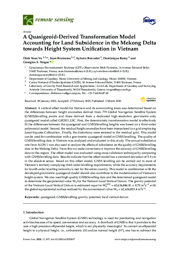 (PDF) A Quasigeoid-Derived Transformation Model Accounting for Land Subsidence in the Mekong ...
