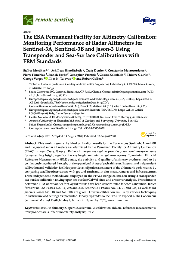 (PDF) The ESA Permanent Facility for Altimetry Calibration: Monitoring ...