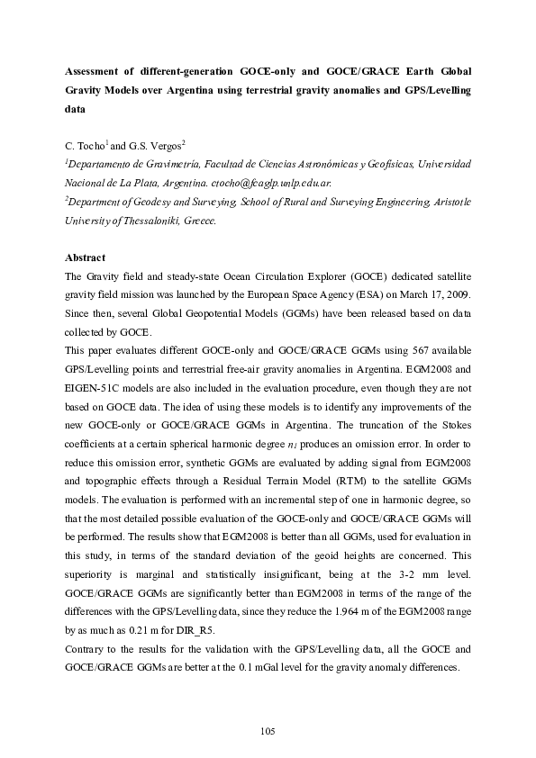 (PDF) Assessment of different-generation GOCE-only and GOCE/GRACE Earth Global Gravity Models ...