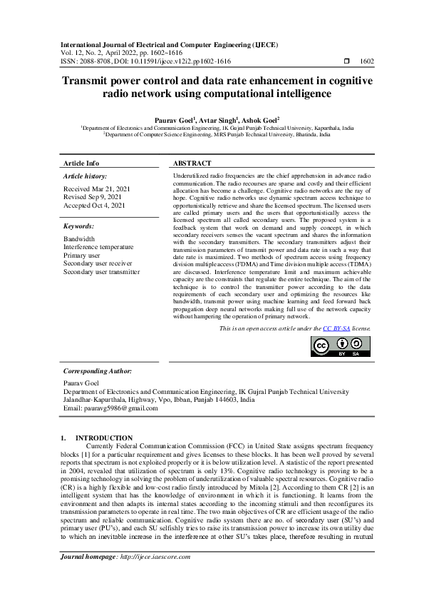 Pdf Transmit Power Control And Data Rate Enhancement In Cognitive Radio Network Using