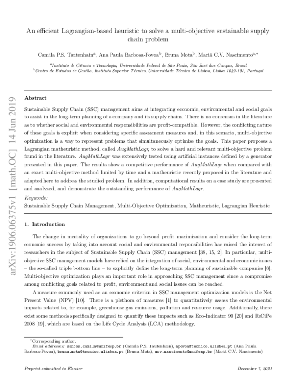 Pdf An Efficient Lagrangian Based Heuristic To Solve A Multi