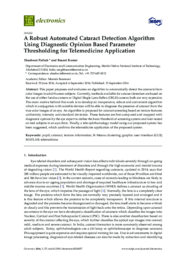 Pdf A Robust Automated Cataract Detection Algorithm Using Diagnostic