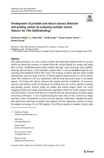 Pdf Development Of Portable And Robust Cataract Detection And Grading System By Analyzing