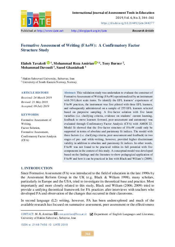 (PDF) Formative Assessment of Writing (FAoW): A Confirmatory Factor ...