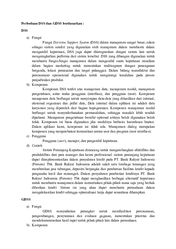 (DOC) Perbedaan DSS dan GDSS berdasarkan : DSS | Median putr - Academia.edu