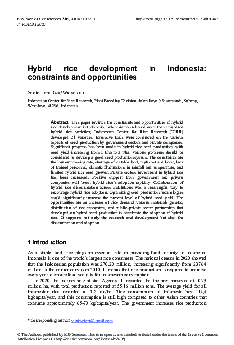 (PDF) Hybrid rice development in Indonesia: constraints and opportunities