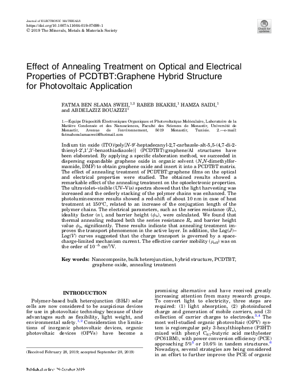 (PDF) Effect of Annealing Treatment on Optical and Electrical Properties of PCDTBT:Graphene ...