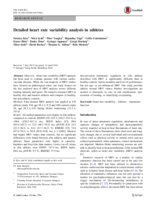 (PDF) Detailed heart rate variability analysis in athletes