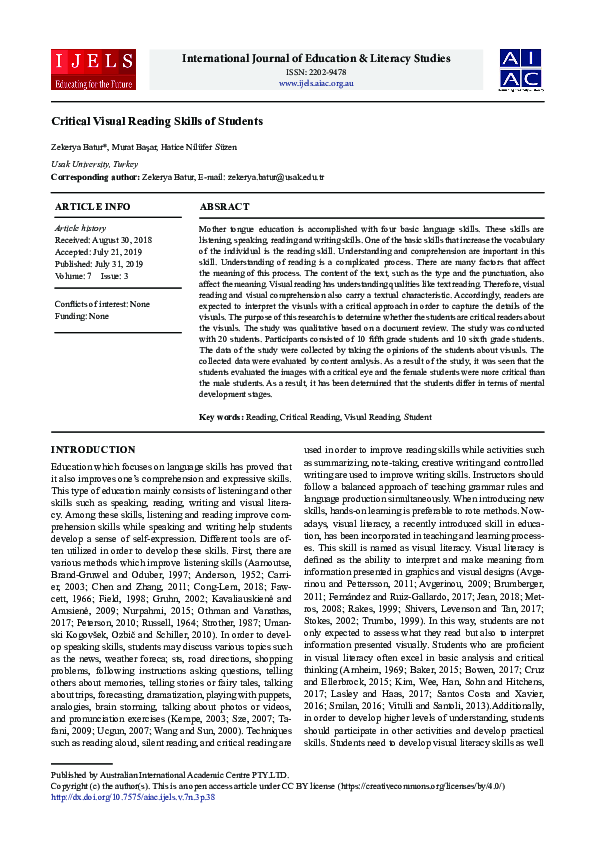 (PDF) Critical Visual Reading Skills of Students