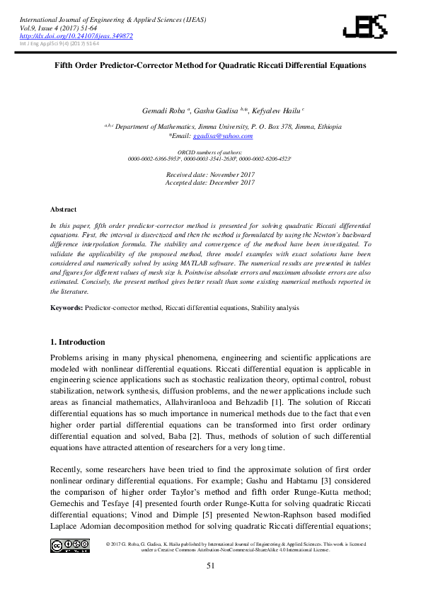 (PDF) Fifth Order Predictor-Corrector Method for Solving Quadratic ...