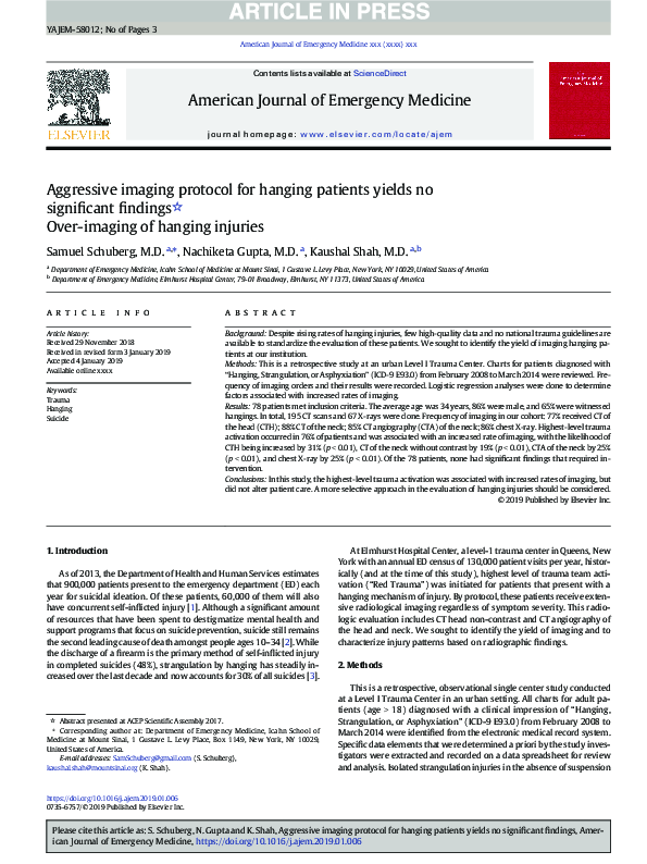 (PDF) Aggressive imaging protocol for hanging patients yields no ...