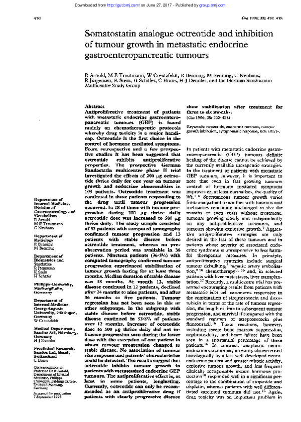 Pdf Somatostatin Analogue Octreotide And Inhibition Of Tumour Growth